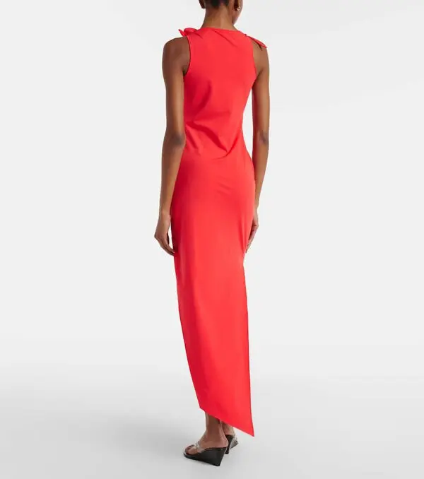 Coperni Floral-applique Asymmetric Jersey Maxi Dress
