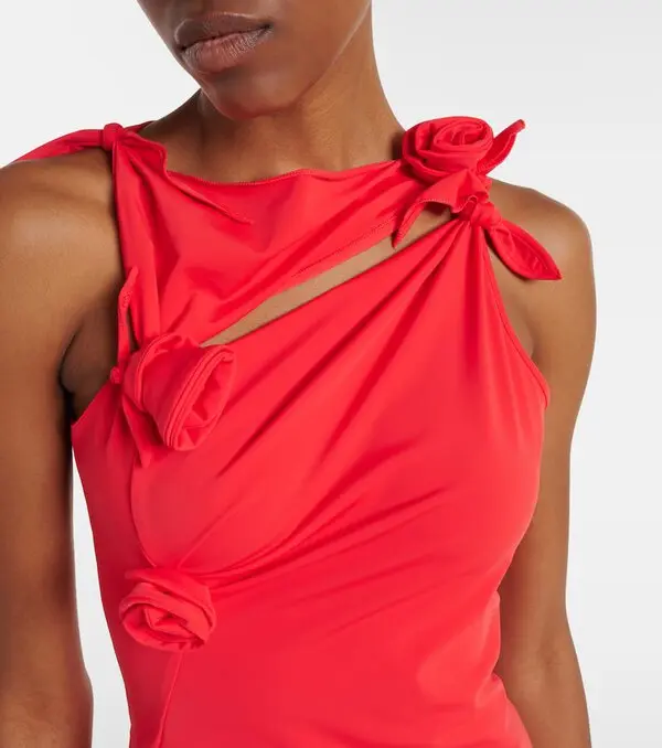 Coperni Floral-applique Asymmetric Jersey Maxi Dress