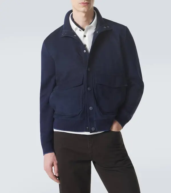 Canali Suede Bomber Jacket - Blue