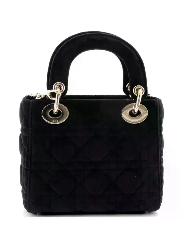 Dior Lady Cannage Quilt Velvet Chain Bag With Crystal Charms