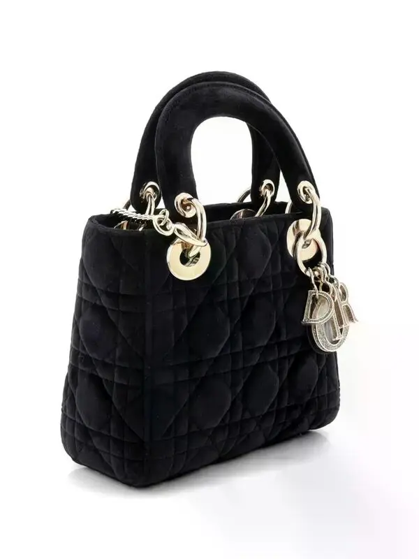 Dior Lady Cannage Quilt Velvet Chain Bag With Crystal Charms