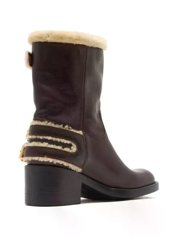 Chloé Dakota Buckle Shearling Boots - Brown