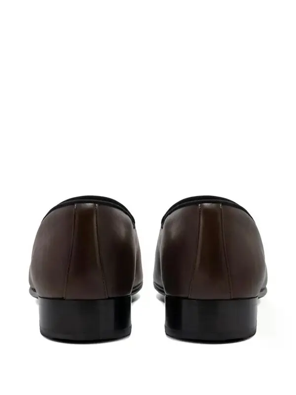 GIUSEPPE ZANOTTI Leather Loafers With Metal Logo - Brown