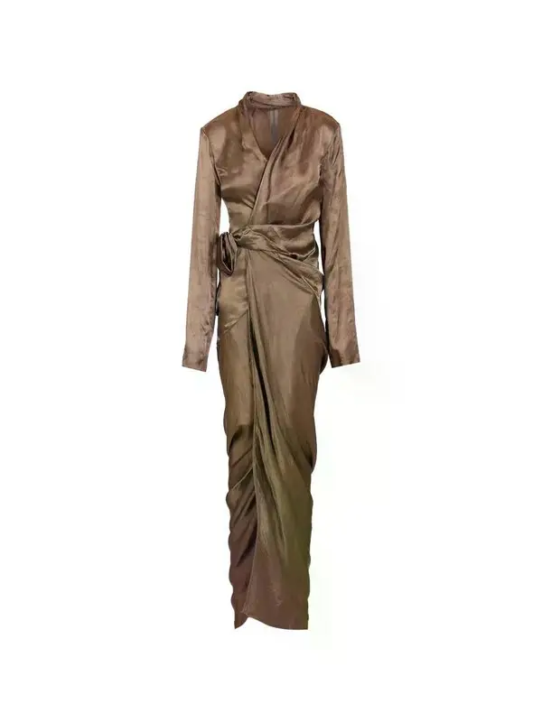 Rick Owens Long-sleeve Maxi Dress With Tie Detail - Brown