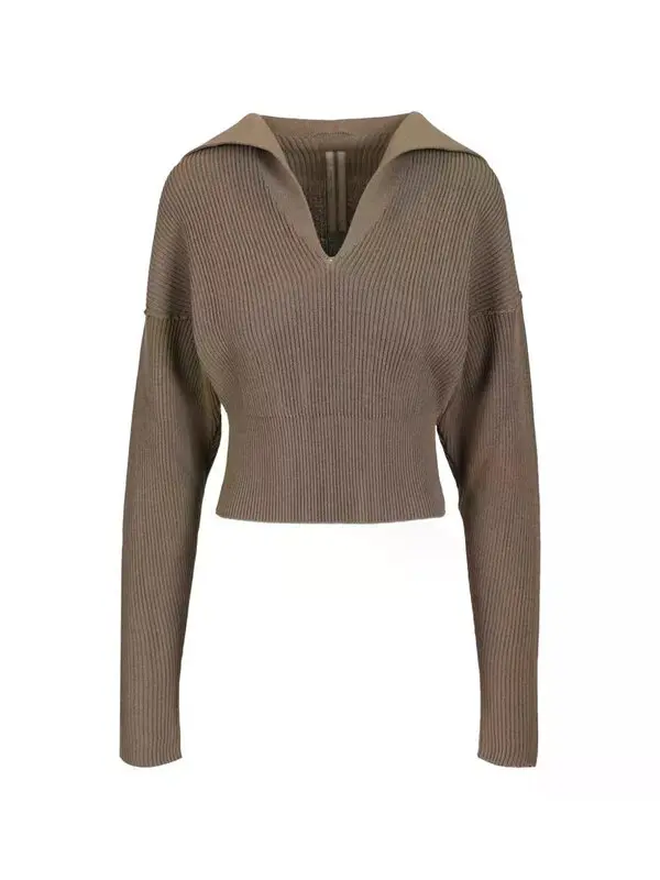 Rick Owens Ribbed V-neck Cropped Sweater - Brown