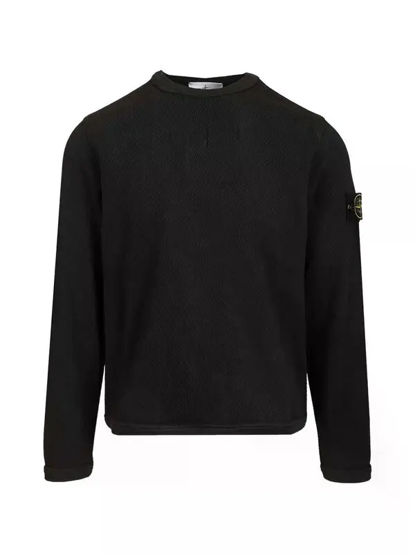 Stone Island Ribbed Logo-patch Sweatshirt - Black