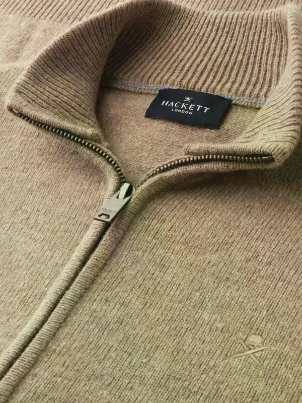 HACKETT LONDON Ribbed Knit Zip Cardigan - Neutrals