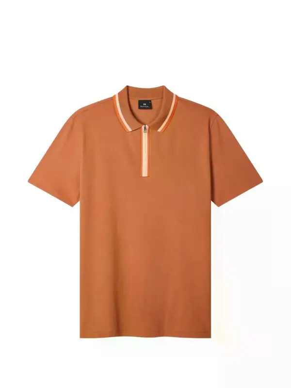 Paul Smith Striped-collar Cotton Polo Shirt - Brown