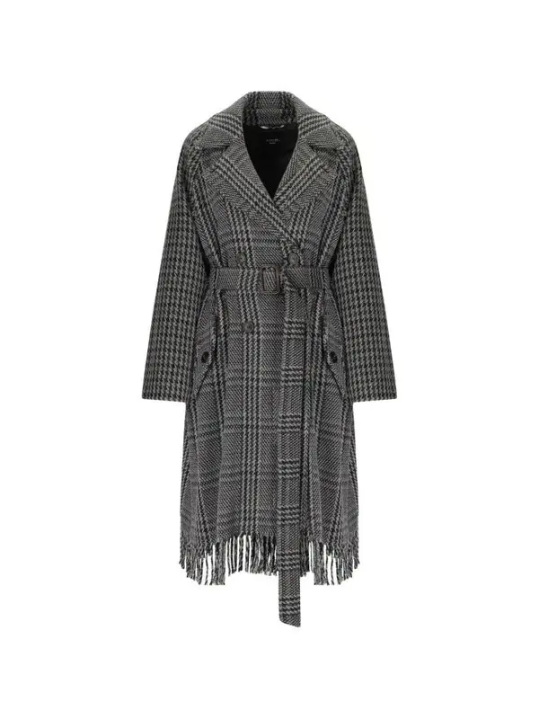 Max Mara Checked Fringed Coat - Grey