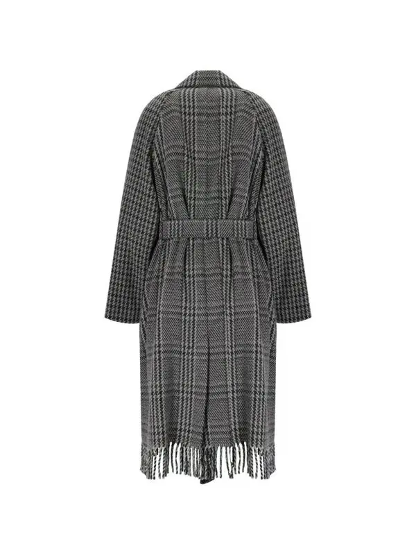 Max Mara Checked Fringed Coat - Grey