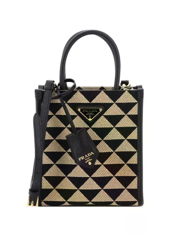 Prada Symbole Shopper Mini Tote Crossbody Bag Jacquard - Black