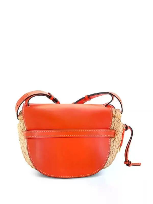 Loewe Gate Leather And Raffia Shoulder Bag - Neutrals