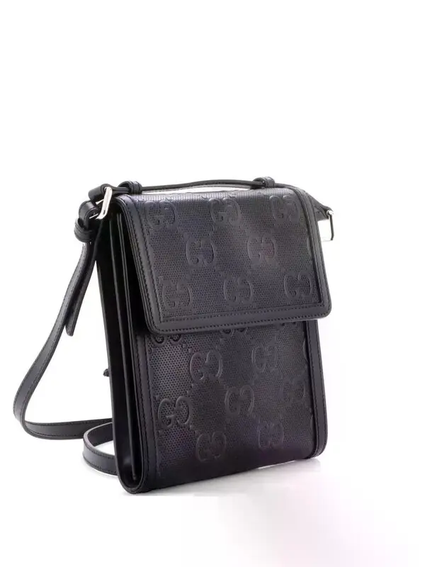 Gucci Flap Gg Embossed Perforated Leather Small Crossbody Bag - Black