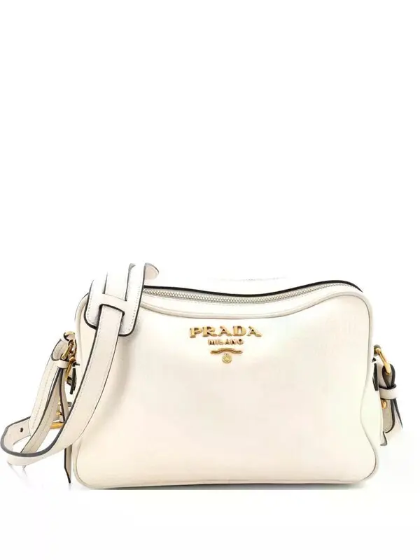 Prada Double Zip Camera Crossbody Bag - White