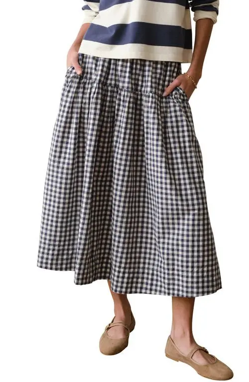Marine Layer Gia Pima Cotton Gingham Skirt - Navy Gingham