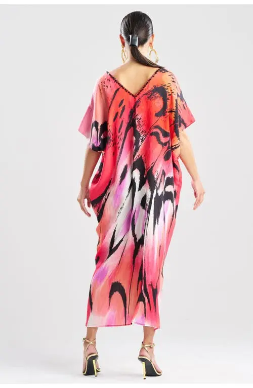 Natori Butterfly Linen Blend Kaftan With Beading