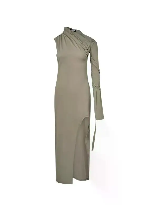 GRACE ELWOOD Draped Asymmetric Midi Dress - Neutrals