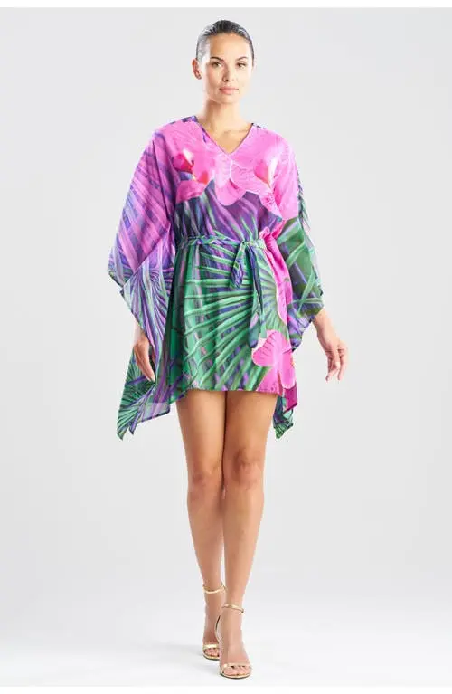 Natori Orchid Silk Cotton Voile Short Caftan - Multi