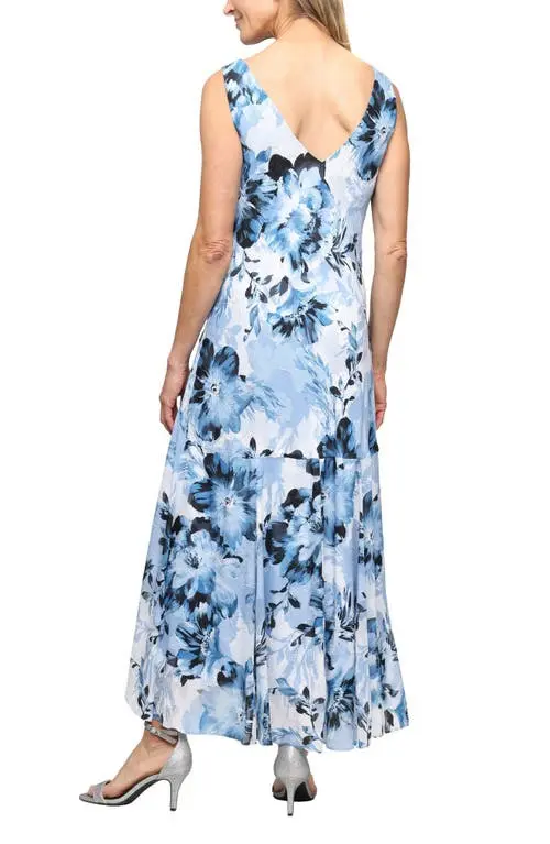 Alex Evenings Floral Burnout Chiffon Gown With Shawl