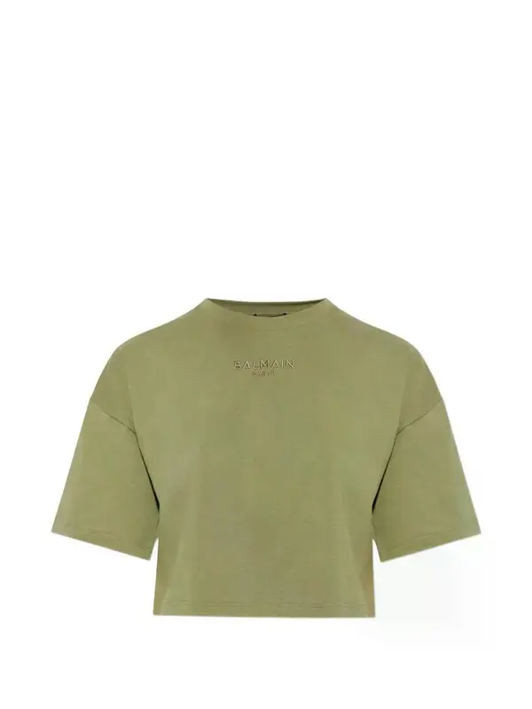 Balmain Logo Cropped T-shirt - Green