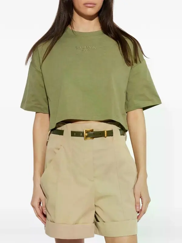 Balmain Logo Cropped T-shirt - Green