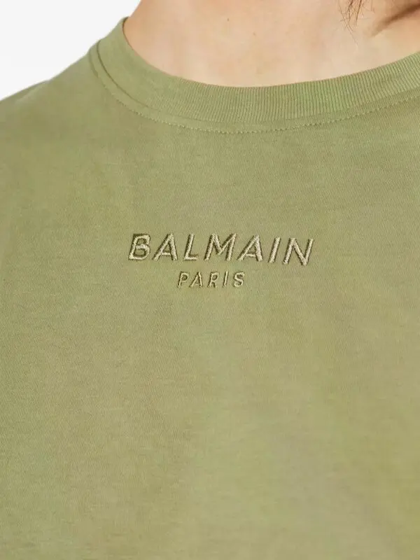 Balmain Logo Cropped T-shirt - Green