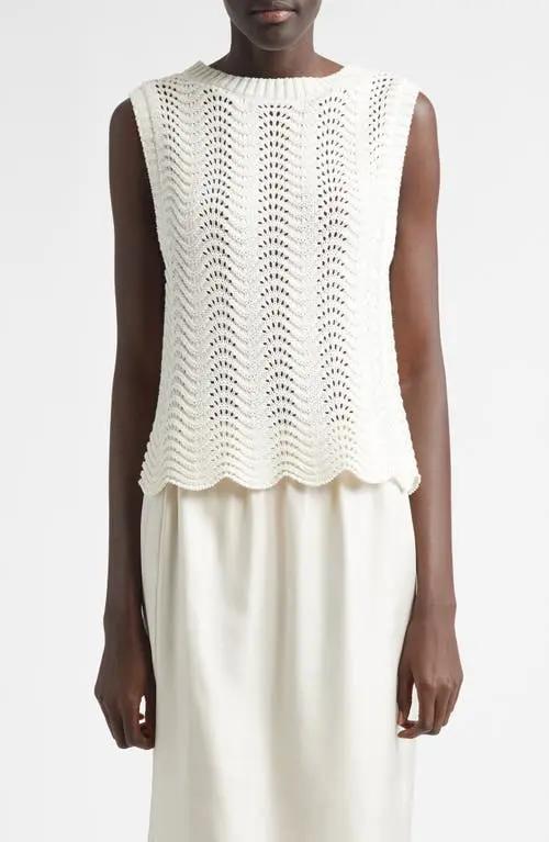 Loulou De Saison Vittoria Open Knit Cotton Sleeveless Sweater - Ivory
