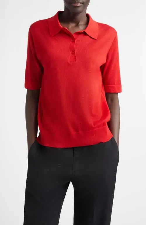Loulou De Saison Migo Short Sleeve Cashmere Polo Sweater - Red