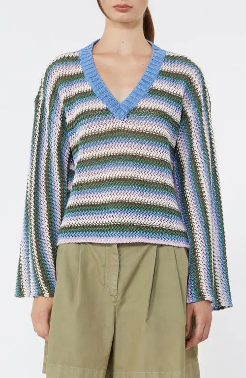 Max Mara Epica Stripe Open Stitch Linen Sweater - Blue Multicolour