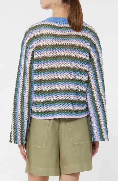 Max Mara Epica Stripe Open Stitch Linen Sweater - Blue Multicolour