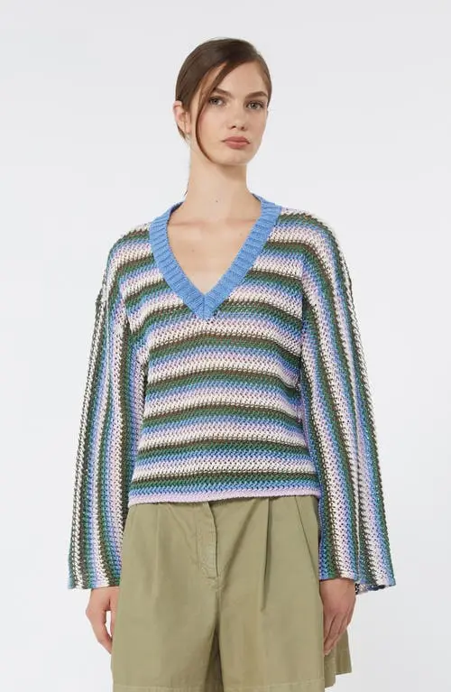 Max Mara Epica Stripe Open Stitch Linen Sweater - Blue Multicolour