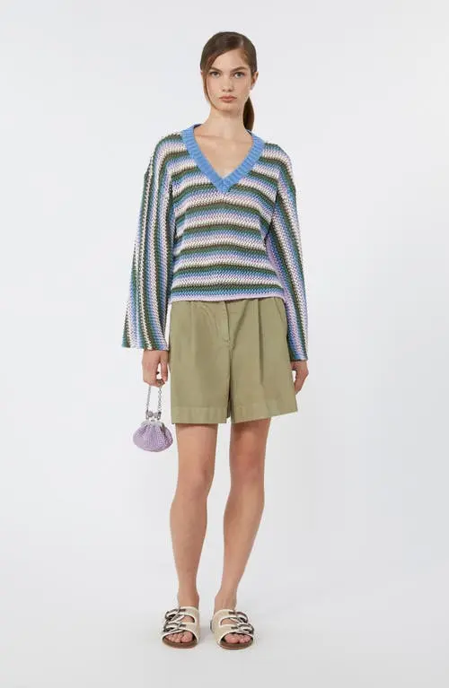 Max Mara Epica Stripe Open Stitch Linen Sweater - Blue Multicolour