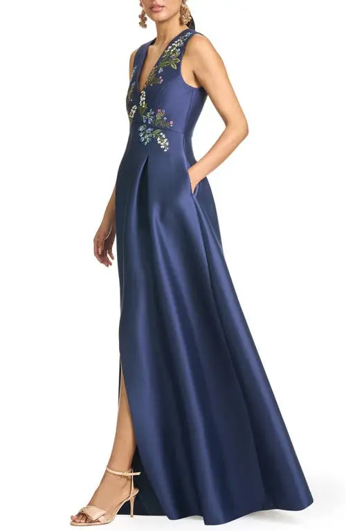 Sachin & Babi Embroidered Floral Mikado Gown