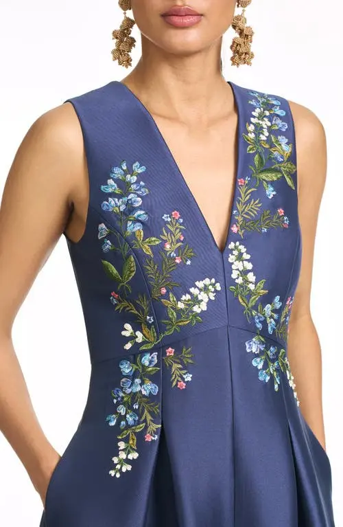Sachin & Babi Embroidered Floral Mikado Gown