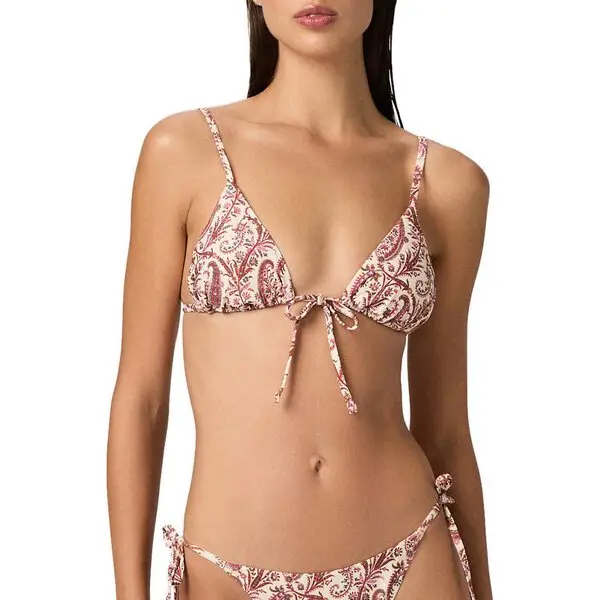 Paige Cameron Tie Front Triangle Bikini Top - Cream Multi