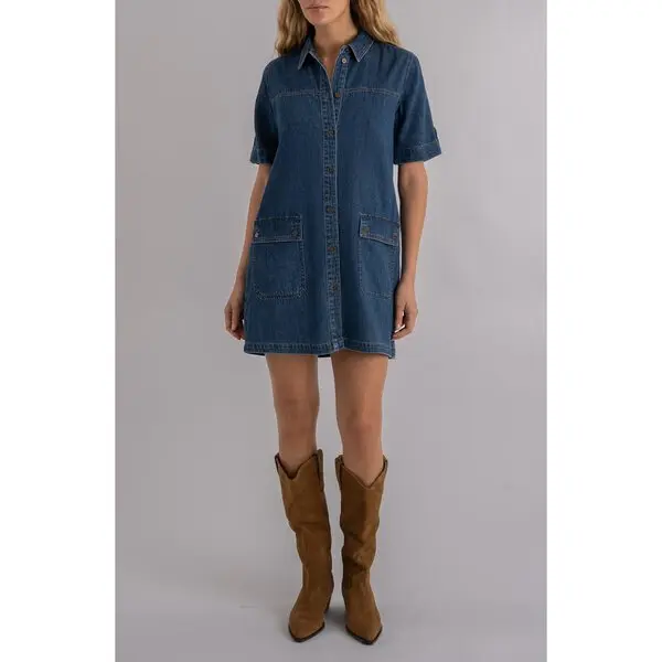 Kut From The Kloth Eliza Denim Mini Shirt Dress - Capturing