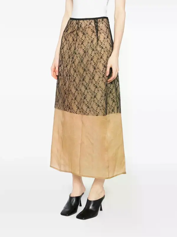 YEAREAST Lace-panel Midi Skirt