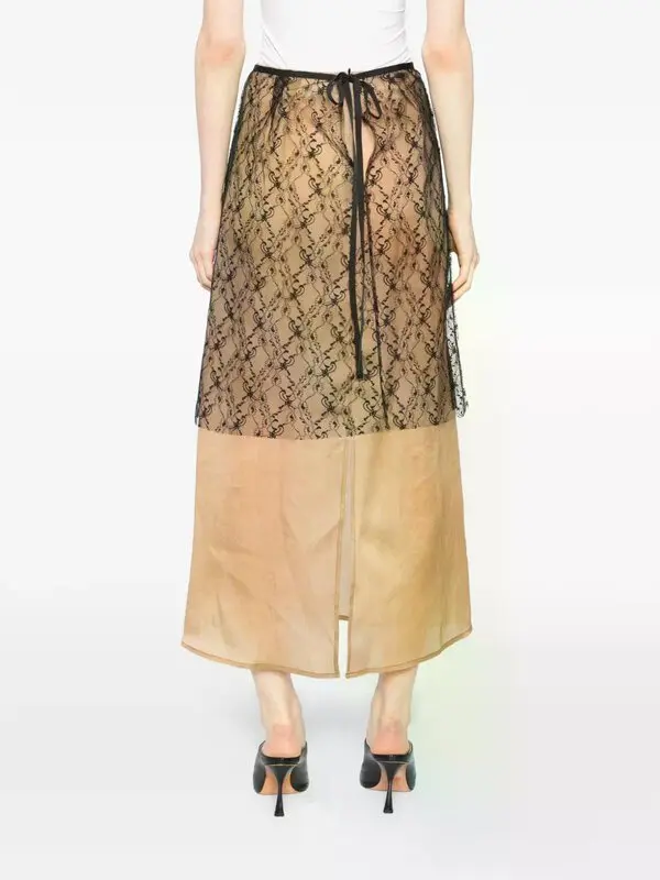YEAREAST Lace-panel Midi Skirt