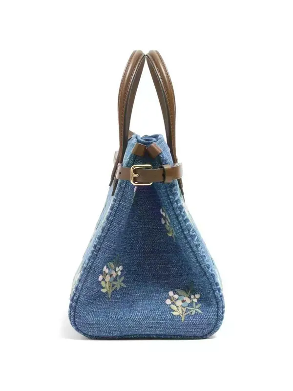 Valentino Garavani Antibes Small Embroidered Denim Shopping Bag - Blue