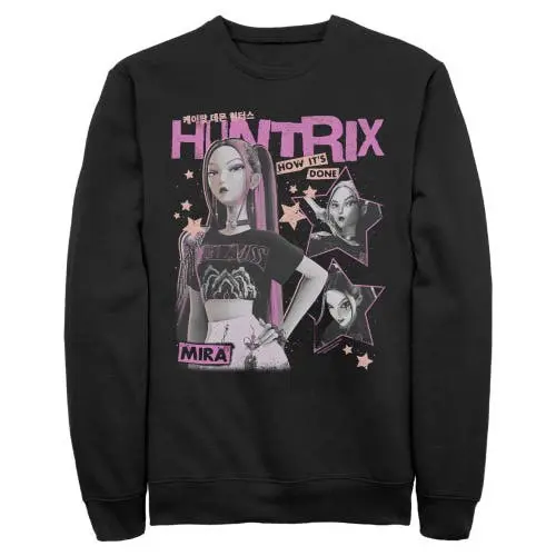 KPOP DEMON HUNTERS Pop Star Huntrix Mira Long Sleeve Crewneck Sweatshirt - Black