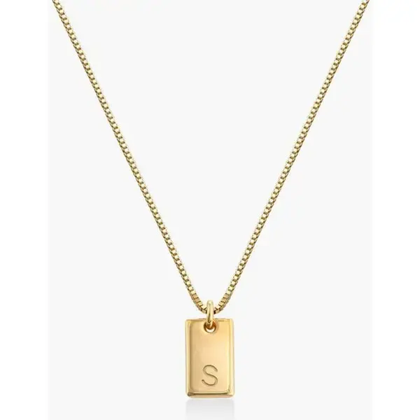 OAK & LUNA Willow Initial Tag Necklace Gold Plated Silver - Letter  S