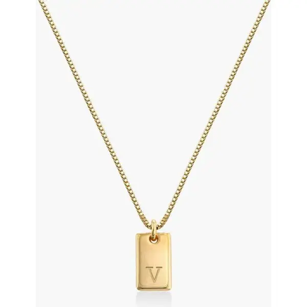 OAK & LUNA Willow Initial Tag Necklace Gold Plated Silver - Letter  V