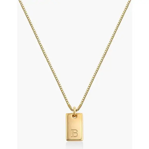 OAK & LUNA Willow Initial Tag Necklace Gold Plated Silver - Letter B