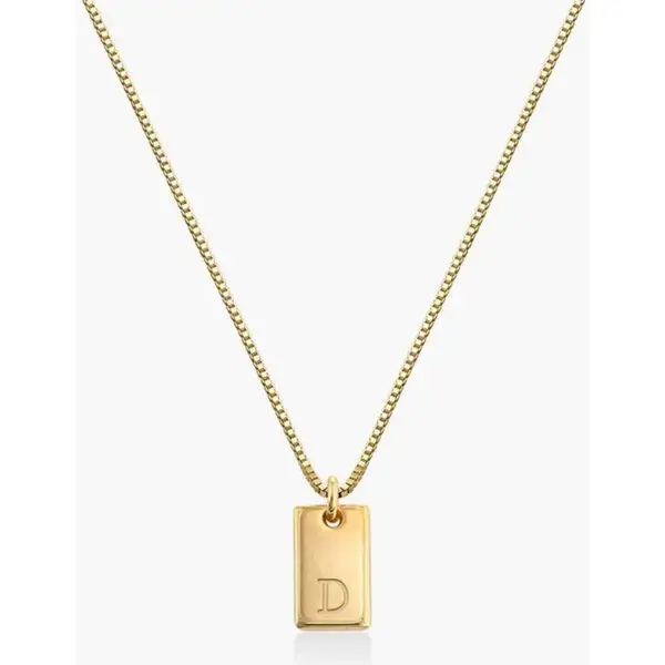 OAK & LUNA Willow Initial Tag Necklace Gold Plated Silver - Letter D