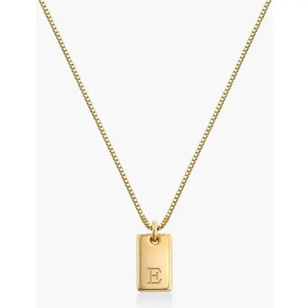 OAK & LUNA Willow Initial Tag Necklace Gold Plated Silver - Letter E