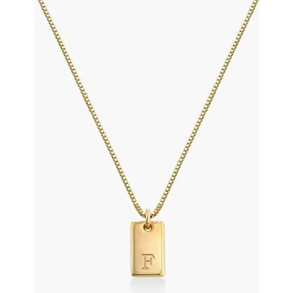 OAK & LUNA Willow Initial Tag Necklace Gold Plated Silver - Letter F