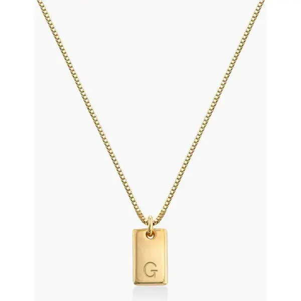 OAK & LUNA Willow Initial Tag Necklace Gold Plated Silver - Letter G