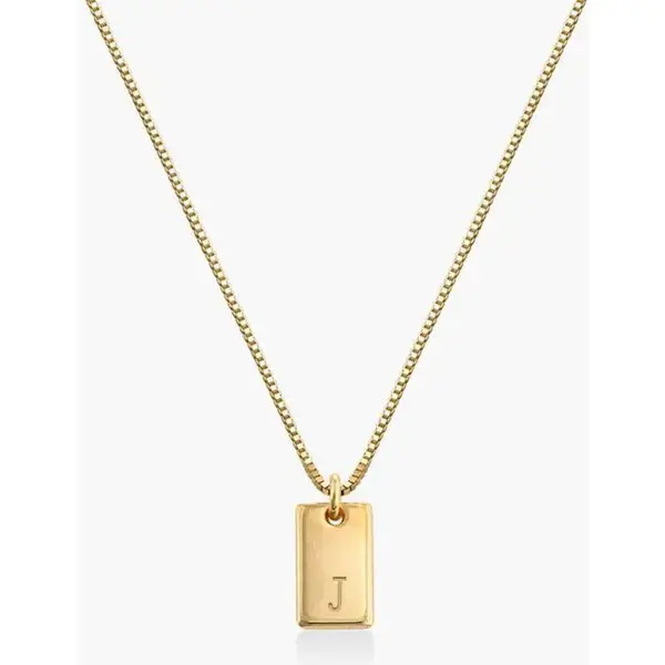 OAK & LUNA Willow Initial Tag Necklace Gold Plated Silver - Letter J
