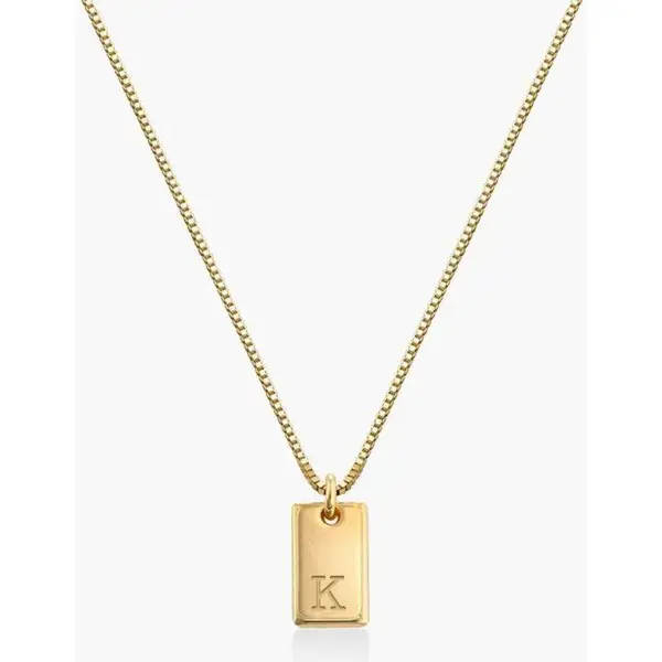 OAK & LUNA Willow Initial Tag Necklace Gold Plated Silver - Letter K
