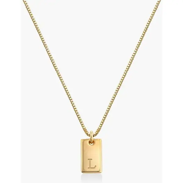 OAK & LUNA Willow Initial Tag Necklace Gold Plated Silver - Letter L
